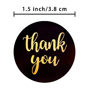 Thank You Label Sticker 1.5" Round, 500 Labels per Roll, Thank You Sticker for Birthday, Wedding, Gift, Bridal Shower Gold(Black/Gold)