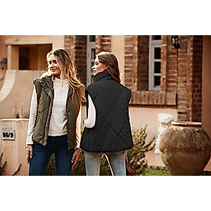 MEROKEETY Puffer Vest for Women Lightweight Fall Snap Button Quilted Jacket Coat with Pockets,Black,XL