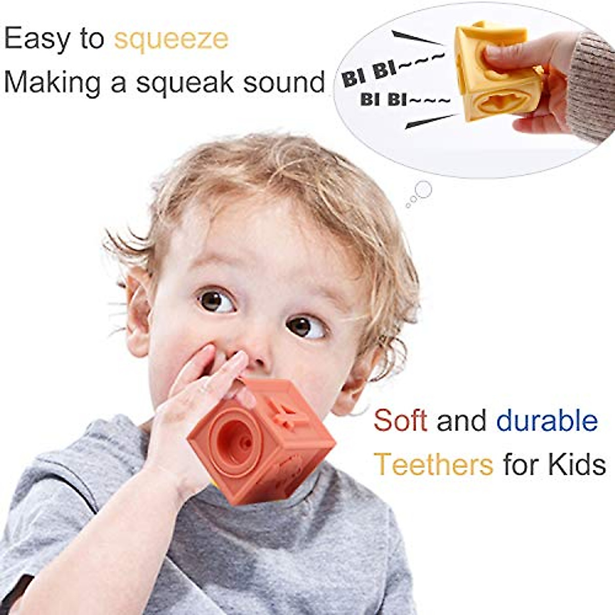 Mini Tudou Baby Blocks Soft Building Blocks Baby Toys Teethers Toy Educational Squeeze Play with Numbers Animals Shapes Textures 6 Months and Up 12PCS