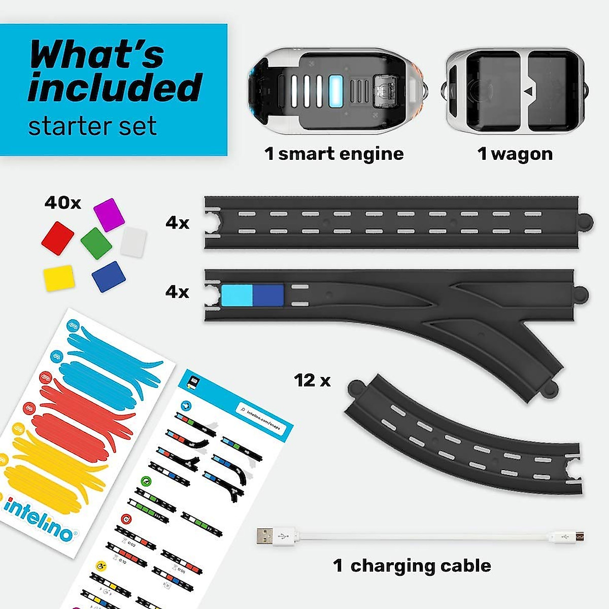 intelino Smart Train Starter Set: Award-Winning Robot Toy Train; App-Based + Screen-Free Drive Modes; 3 Free Apps for Playing and Learning; Programmable with Color Tiles, Scratch & Python; for Ages 3+