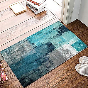 Turquoise and Grey Modern Abstract Oil Painting Textured Indoor Doormat Bath Rugs Non Slip, Washable Cover Floor Rug Absorbent Carpets Floor Mat Home Decor for Kitchen Bathroom Bedroom (16x24)