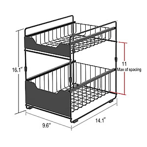 Isharp Spice Rack Kitchen Organizer Cabinet Storage,2-Tier Pull Out Bathroom Storage Under Sink Cabinet Organizers with Sliding Storage Drawer (black)