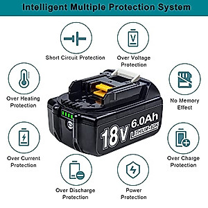 DTK 2Packs 6.0Ah Battery Replacement for Makita 18V Battery BL1860B BL1850B BL1840B BL1830B BL1820B