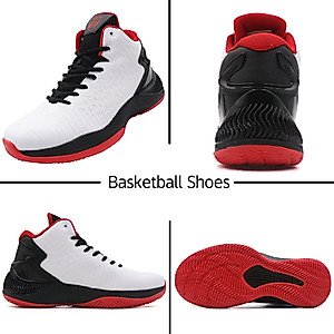 Beita Mens Basketball Shoes High Upper Breathable Sports Shoes Anti Slip, White, 8.5