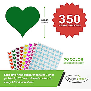 Royal Green Small Heart Stickers - Scrapbooking Stickers, Packaging Stickers, Arts & Crafts Decorative Sticker Labels for Scrapbooks & More - 0.5 inch, 350-Pack (Red)