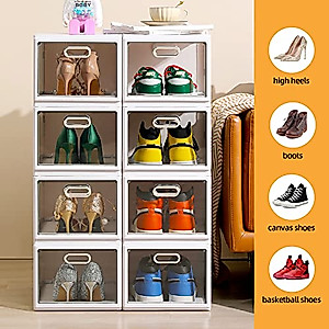 submatches Clear Storage Bin with Lid, 4 Layers Stackable Shoe Organizer for Closet Bedroom, Installation Free Shoe Containers, Large Space for Sneakers Display, Set of 8