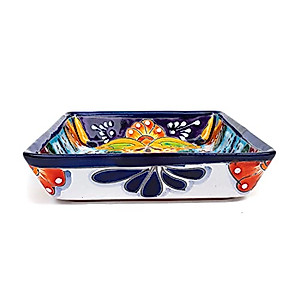 Enchanted Talavera Pottery Hand Painted Ceramic Rectangle Serving Platter Dish Appetizer Plate Tray Food Mexican Floral Pattern Party Fiesta Thanksgiving Jewelry Holder (Medium 9.5 x 7.5 x 1.75)