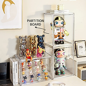 Attelite Clear Acrylic Display Case,3 Tier Display Shelf with 2 Movable Plate, Stackable Protection Showcase for Action Figures, Display Storage Box Countertop with Magnetic Door