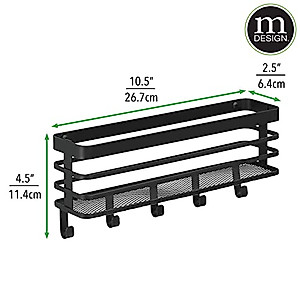 mDesign Metal Wall Mount Mail and Key Holder with 5 Hooks, Hanger Rack Shelf for Home Entryway, Mudroom, Kitchen, Hold Letters, Cards, Magazines, Coats, Umbrellas, Carson Collection, Matte Black