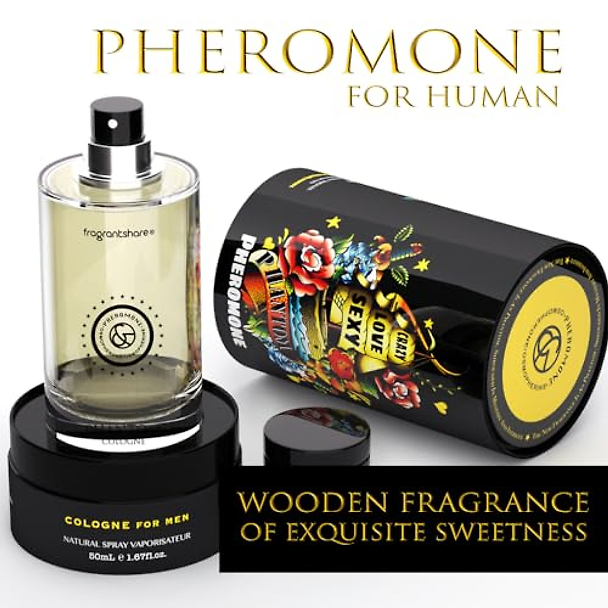 FragrantShare Cologne for Men Spray EDP Contains - pheromone Cologne for men Perfume Oil Phantom Woody Fragrance (Fougère)-1.67oz Portable -Black