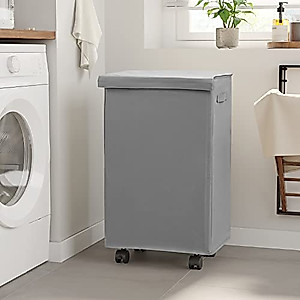 WOWLIVE 90L Large Laundry Hamper with Lid and Wheels Rolling Collapsible Laundry Basket Handle Foldable Tall Dirty Clothes Hamper Dorm Room Storage for Bedroom Bathroom, Grey