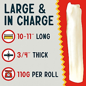 Canine Chews 10-11" Dental Coated Jumbo Rawhide Retriever Rolls (8 Pack) - Breath Freshening & Long Lasting Dental Chews for Dogs Large Size - Teeth Cleaning Dog Treats for Aggressive Chewers