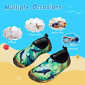 WateLves Kids Water Swim Shoes Barefoot Aqua Socks Shoes Quick Dry Non-Slip Baby Boys & Girls (Shark, 32/33)