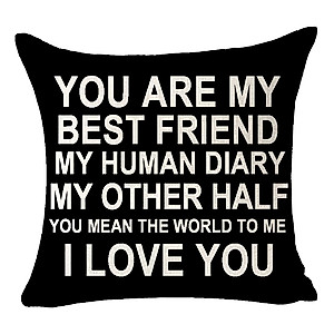 Black Background Best Gift to My Girlfriend You Mean The World to Me I Love You Valentine's Day Birthday Gift Cotton Linen Square Throw Pillow Case Decorative Cushion Cover Pillowcase Sofa 18"x 18"