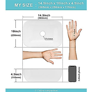 J-FAMILY 14.5'' x 10'' Bathroom Small Vessel Sink Above Counter White Porcelain Ceramic Sink Bowl Small Vanity Sink Lavatory Wash Hand Basin
