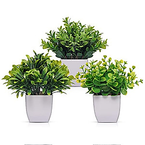 CADNLY Mini Artificial Plants Set - Faux Plants Indoor Small Fake Plants for Bathroom Office Desk - Green Plants Fake Potted Plants - Plastic Small Plants Decor for Shelf Shelves 3 Pack