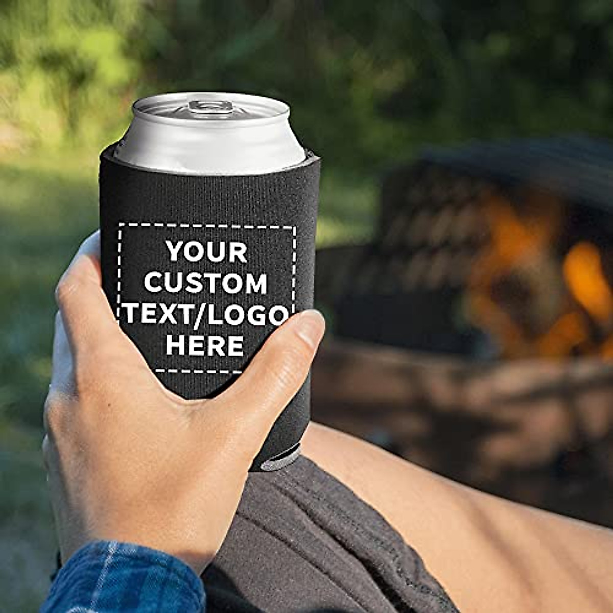 Can Coolers - 100 pack - Customizable Text, Logo - 4mm Collapsible Beer Holders To Keep Your Beer Cold - Insulated Cans Holder - Black
