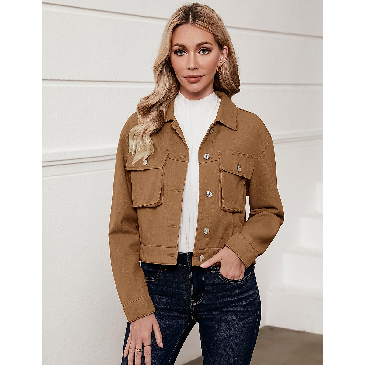 luvamia Light Jean Jacket For Women Light Denim Jacket Denim Tops For Women Chamarra De Mezclilla Para Mujer Brown Jacket Y2K Rodeo Jackets For Women Iced Coffee Size Medium Size 8 10