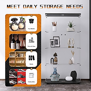 Beauty4U Glass Display Cabinet with 4 Shelves, 2 Doors Curio Cabinets for Living Room, Bedroom, Office, Black Floor Standing Glass Bookshelf, Quick Installation