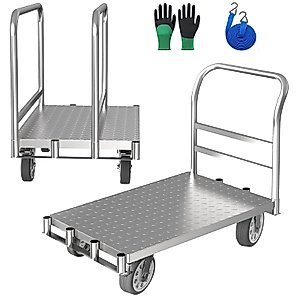 Steel Panel Truck, Heavy Duty Drywall Cart Lumber Cart Platform Truck Flat Cart, 2000lbs, 6" Swivel Brake Casters, with 1Front and 2 Side Handrails (36" x 24")