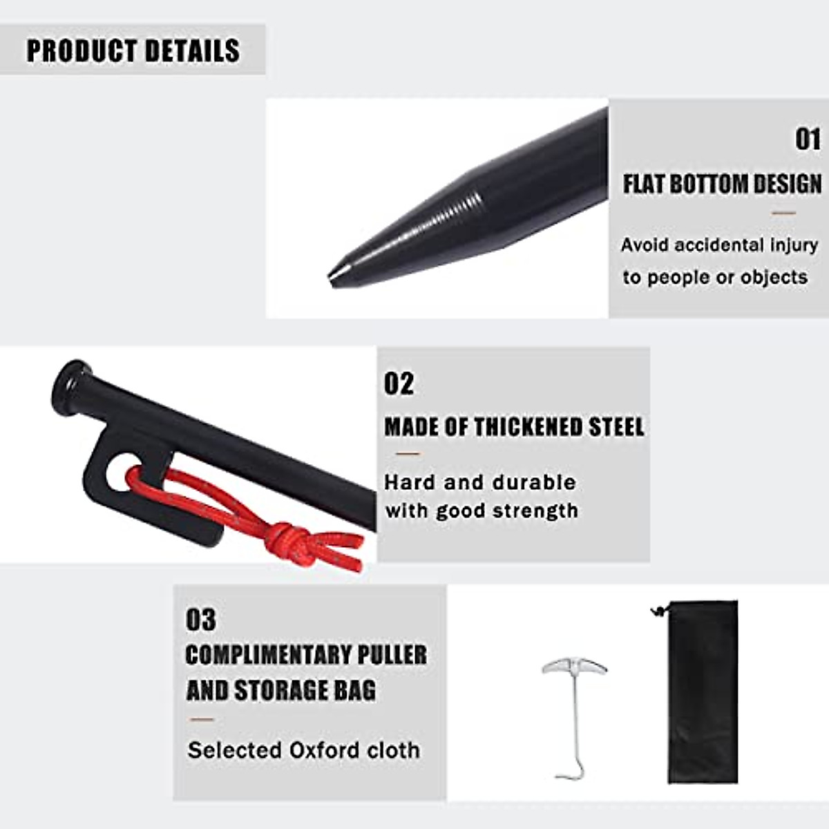 Hikeman 10pc-Pack Steel Tent Stakes,7.8”/11.8” Heavy Duty Tent Pegs with Stakes Puller Black Ground Nails for Car Camping Shelter Outdoor Trip Canopy (Black 11.8 inch)