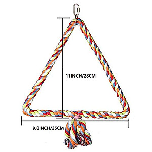 Hypeety Birds Rope Triangle Perch Adjustable Parrot Cage Stand Chewing Swing Toy Ropes for Small Medium Parrot Spiral Rope Cage (M:9.8 * 11inch)