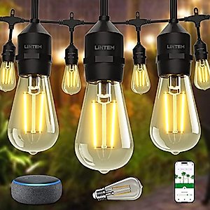 Lintem Smart Outdoor String Lights, 102ft Shatterproof Dimmable Patio Lights IP65 30 Replaceable Bulbs 2700K Vintage Edison Lights Work with Alexa Google Assistant for Backyard Party Balcony