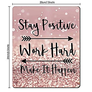 Amcove Gaming Mouse Pad Custom, Stay Positive Work Hard and Make It Happen Inspirational Quotes Mouse pad Art Rose Gold and Silver Glitter Black Quote