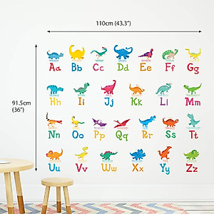 DECOWALL DW-1803 A-Z Dinosaur Alphabet Kids Wall Stickers Wall Decals Peel and Stick Removable Wall Stickers for Kids Nursery Bedroom Living Room d?cor ABC