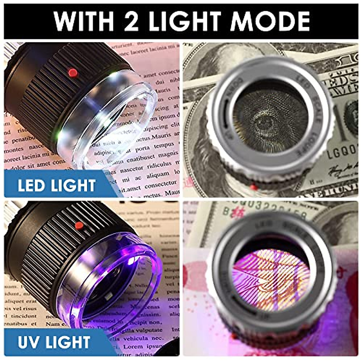 10x Loupe Magnifier, Adjustable Focal Length Magnifier with 30mm Lens, LED and UV Light, Foldable Jewelers Loupe Magnifier Glass for Jewelry,Textile,Coins,Optical,Embroidery,Circuit Board,etc.