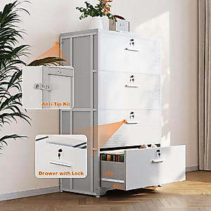 AODK File Cabinet Filing Cabinet for Home Office, Large File Cabinets with Lock, Office Storage Cabinet 4 Drawer for Legal/Letter/A4 File, White