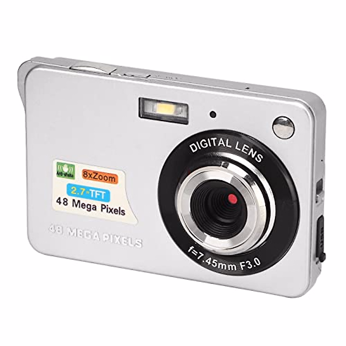 4K Digital Camera with 2.7in LCD Screen, 48MP 8X Zoom Compact Camera with Fill Light Rechargeable Digital Cameras for Beginner, Support Continuous Shooting (Silver)