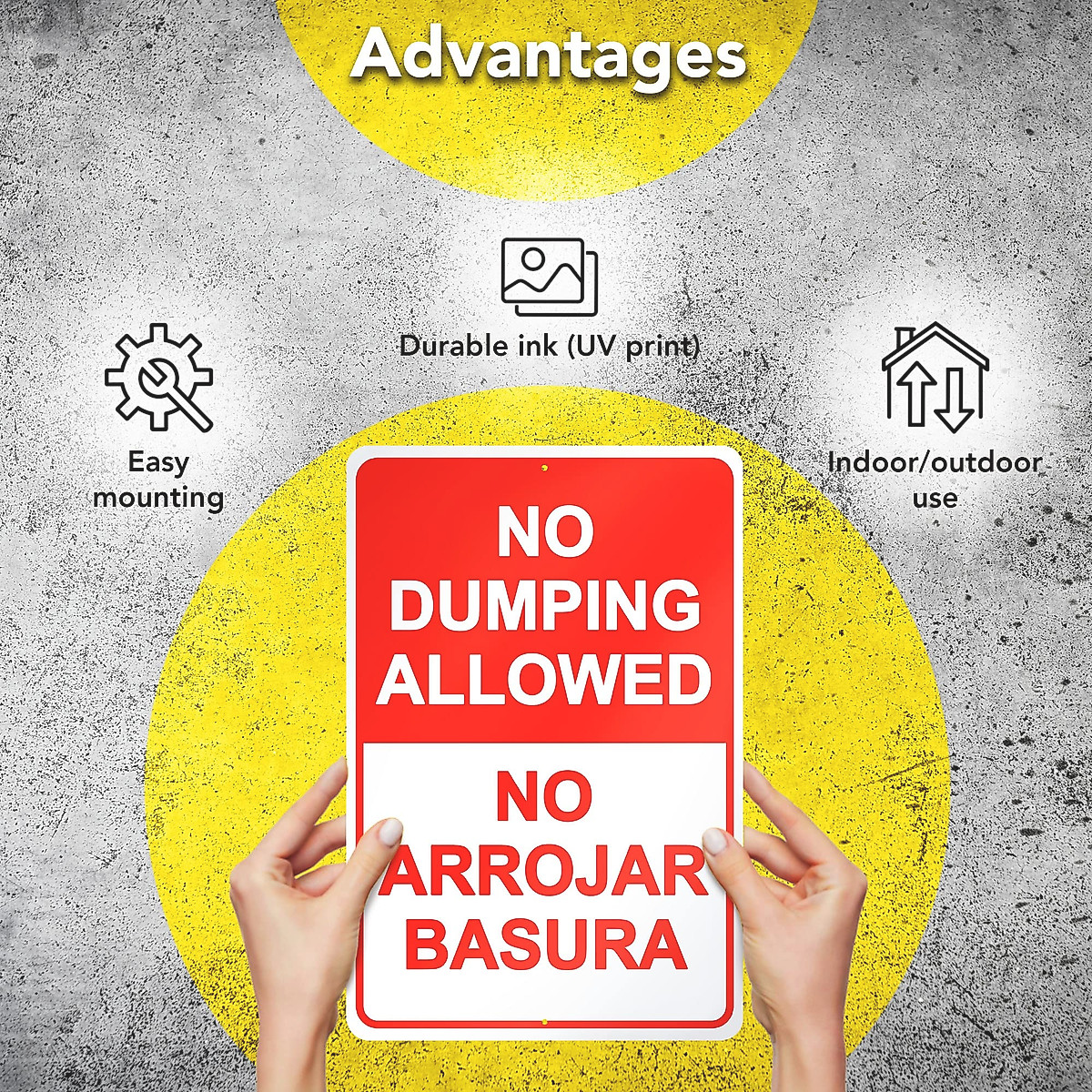 No Dumping Sign - 8x12 Aluminum No Arrojar Basura Sign - No Dumping Signs Private Property English and Spanish No littering Sign Outdoor