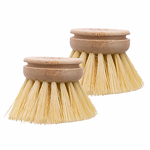 REDECKER Tampico Replacement Head for Dish Brush - Set of 2, 2-inch - Made in Germany - Tampico Fiber & Untreated Beechwood Handle - Replacement Head for Redecker Dish Brush