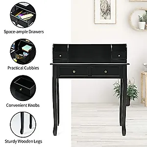 Giantex Writing Desk with 4 Drawers, Removable Floating Organizer 2-Tier Mission Home Computer Vanity Desk for Apartment Small Space (Black)