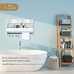 PHI VILLA Farmhouse Bathroom Wall Cabinet with Sliding Barn Door Medicine Storage Cabinet Wall Mounted with 3-Tier Rustic Storage Cabinet for Bathroom Furniture, White(Bathroom Shelves Included)