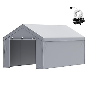 VEVOR Carport Replacement Canopy Cover Top + Side Wall 10 x 20 ft, Garage Tent Shelter Tarp Heavy-Duty Waterproof & UV Protected, Easy Installation with Ball Bungees,Grey (Frame Not Included)