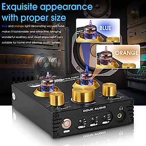 Douk Audio P1 Vacuum Tube Bluetooth Preamplifier, GE5654 Audio Preamp, Hi-Fi Headphone Amp, Stereo Wireless Receiver with USB DAC & APTX-HD for Home Theater Amplifier/Active Speaker