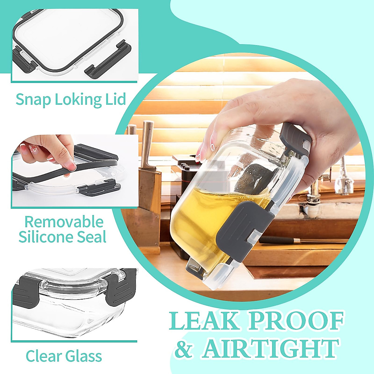 Skroam 10 Pack Glass Food Storage Containers with Lids, Glass Airtight Meal Prep Container Set for Lunch, on the Go, Leftover, Kitchen Pantry Organizers and Storage, BPA Free & Leak Proof