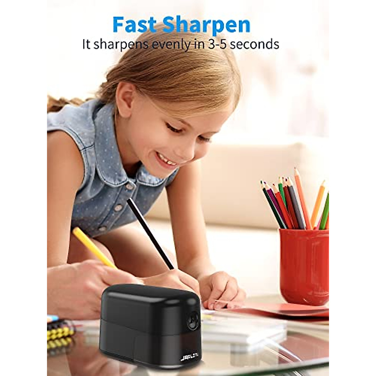 JARLINK Electric Pencil Sharpener, Heavy Duty Pencil Sharpeners for 6-8mm No.2/Colored Pencils, Wall Industrial Pencil Sharpener with Stronger Helical Blade in Classroom/Office/Home (Black)