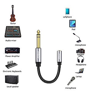 Anbear 6.35mm 1/4 Male to 3.5mm 1/8 Female Stereo Jack Audio Adapter with Alloy Housing and Nylon Braid Compatible for Amplifiers, Guitar,Piano, Home Theater, Mixing Console, Headphones