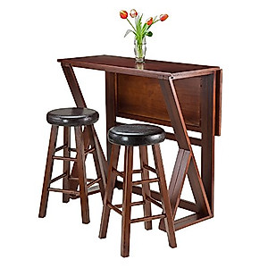 Winsome 3-Piece Harrington Drop Leaf High Table with 2 Cushion Round Seat Stools, 24-Inch, Brown