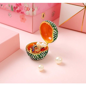 Furuida Green Lucky Apple Trinket Boxes Hinged Hand-painted Little Jewelry Box Ornaments Craft Gift for Women Girls