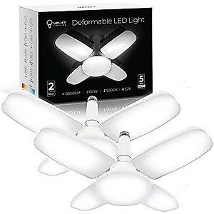 LED Basement Lights 2 Pack, Dimmable Basement Lights Ceiling LED, 60W Deformable LED Garage Light Bulb, 6000 Lumens Screw in LED Garage Light with 4 Leaf Panels, 6500K Daylight White Garage Lighting