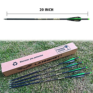 Lanneret Carbon Crossbow Bolts 20-Inch Arrows Bolt Crossbolt Fletched 4 Inch Vane with Field Point (Pack of12) Black