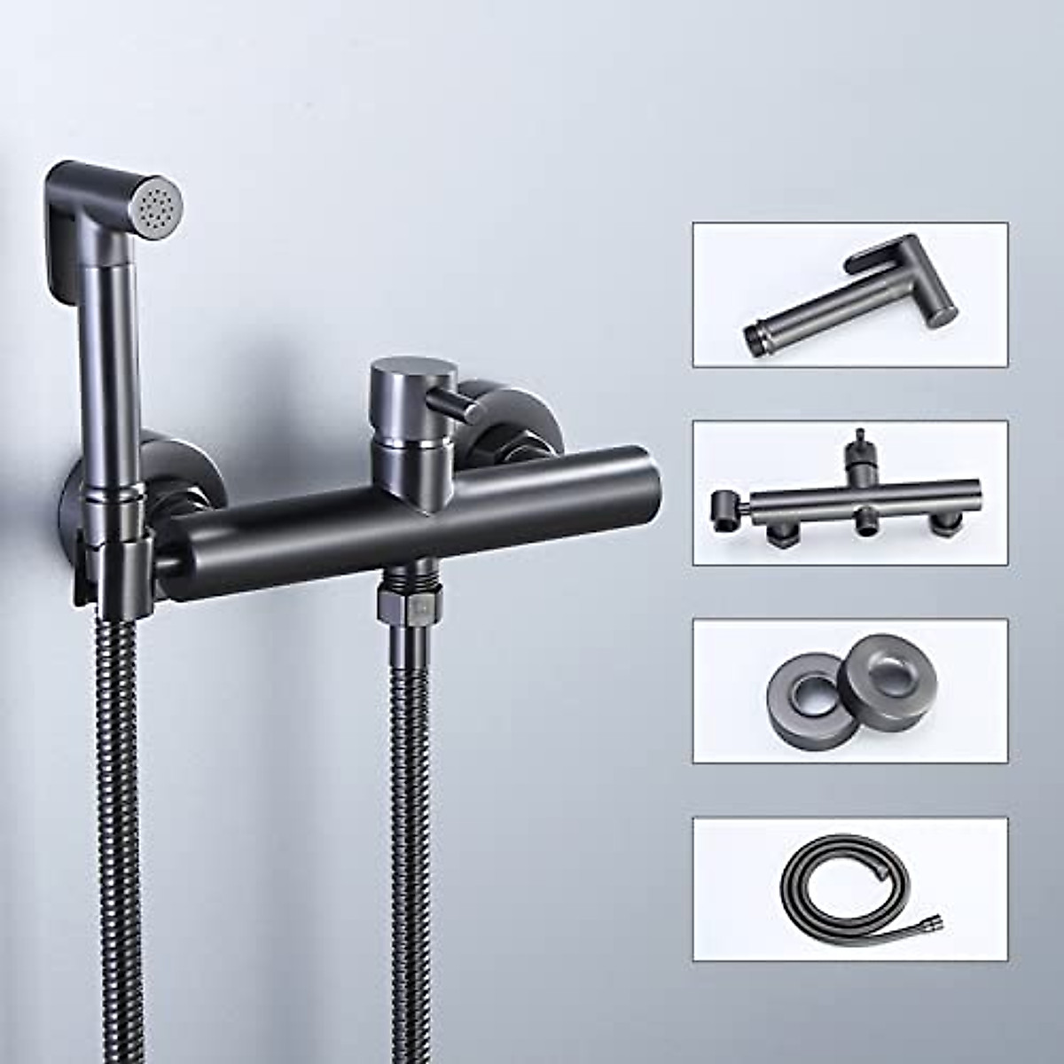 MINJING Bidet Sprayer Kit for Toilet Grey Hot and Cold Hand Held Sprayer Toilet Attachment Multifunction Wall Mounted Bathroom Toilet Bidet Mixer Spray Kit,Shower Hose,D