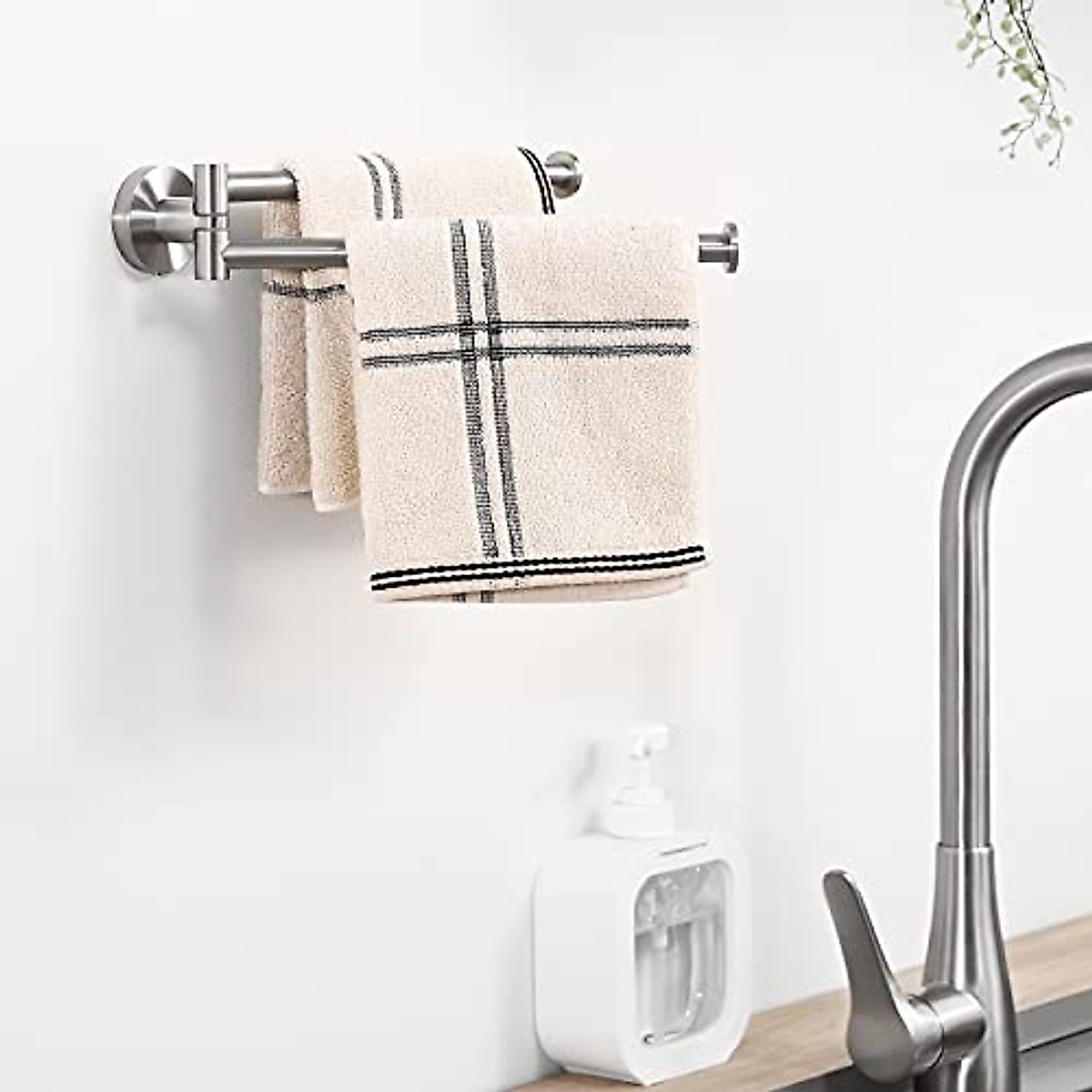 KES Kitchen Swivel Towel Bar 9-Inch Swing Out Towel Rack Double Towel Bar 2-Arm Wall Mounted SUS 304 Stainless Steel Brushed Finish, A2106S23-2