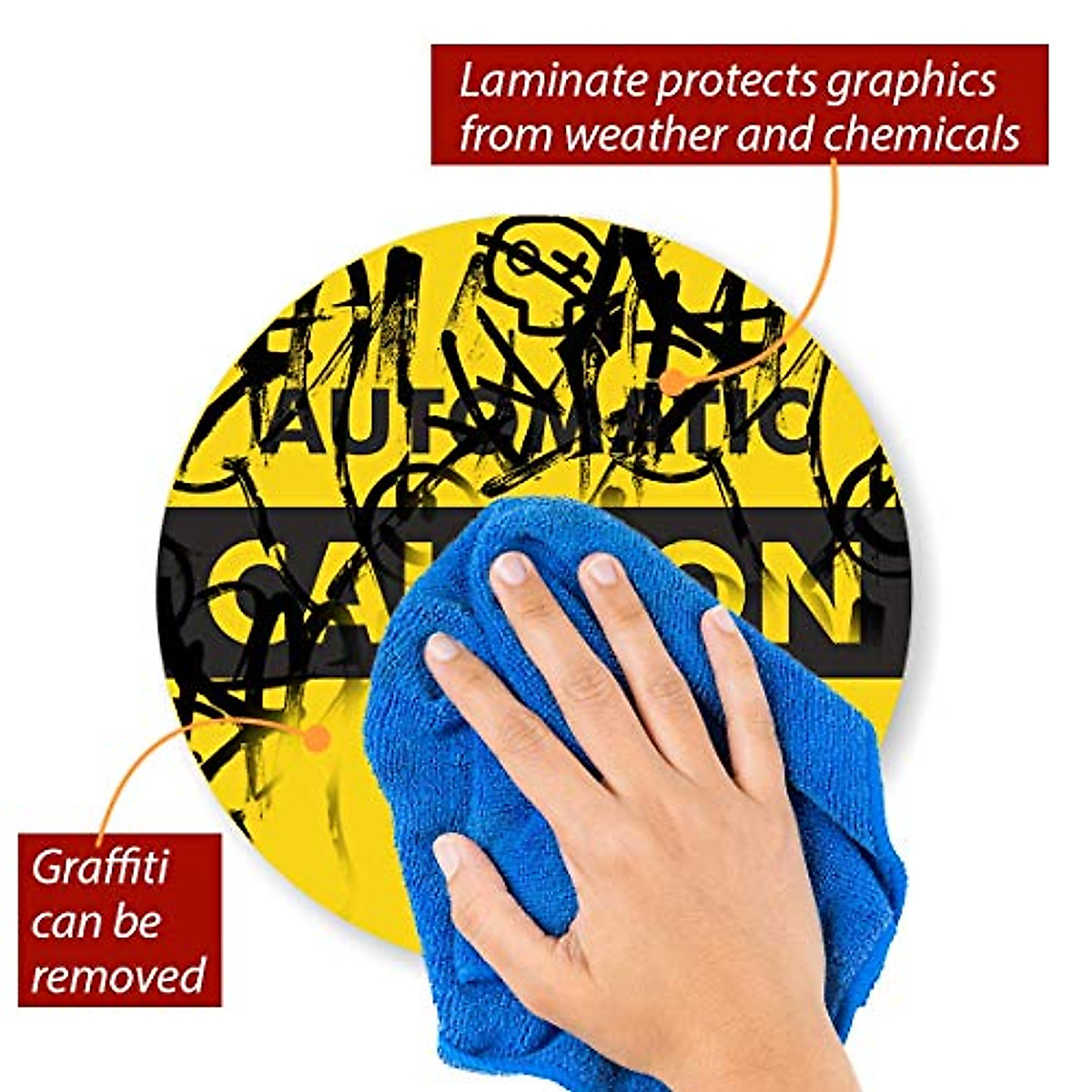 SmartSign - L-245-W2-6OD "Caution - Automatic Door" Two-Sided Glass Door Decal | 6" Diameter Black on Yellow