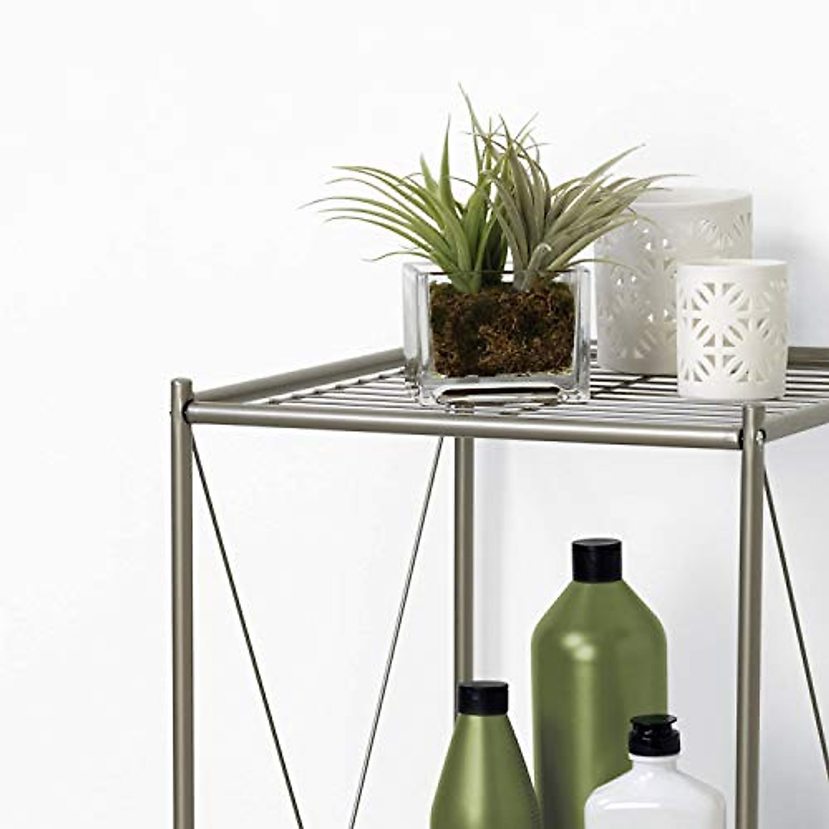 Zenna Home 3 shelves 2557NN Cross Style Floor Stand, Satin Nickel