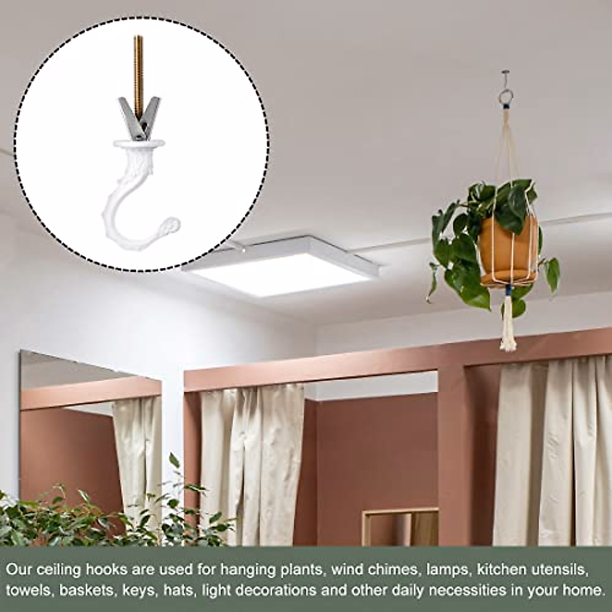 YOKIVE Ceiling Hanging Hook, Heavy Swag Hook Hanging Planter, Great for Office, Home, Daily Use (White, 1.9x2.6-Inch)